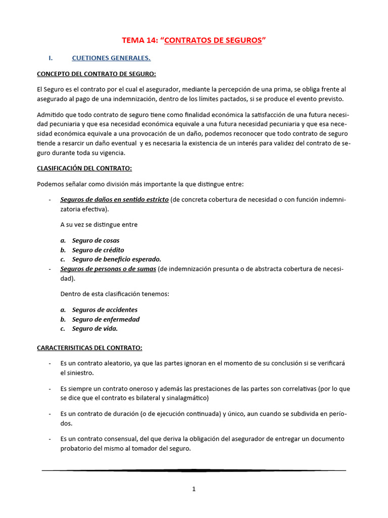 Tema 14 Contratos de Seguro | PDF | Póliza de seguros | Seguro