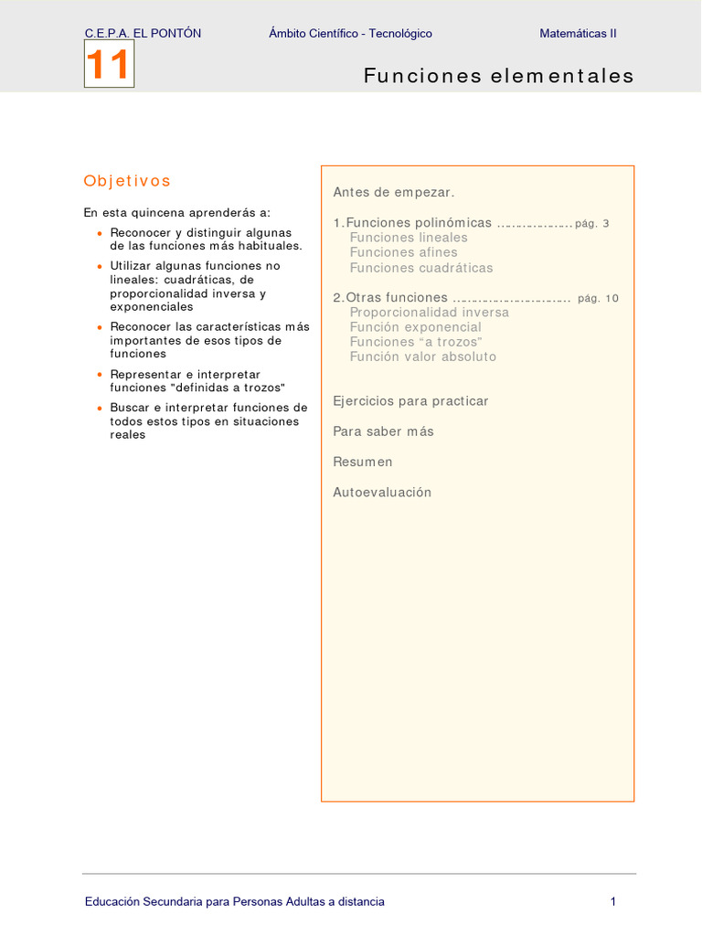 9 Funciones Elementales | PDF | Pendiente | Función (Matemáticas)