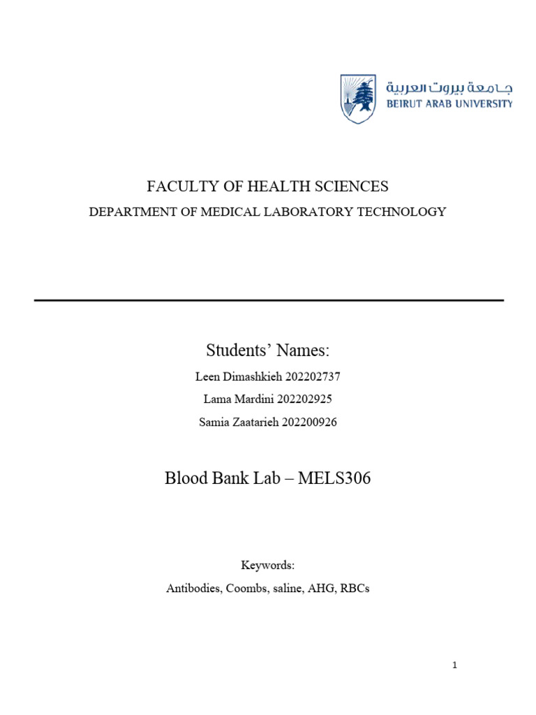 Blood Bank Coombs Report | PDF