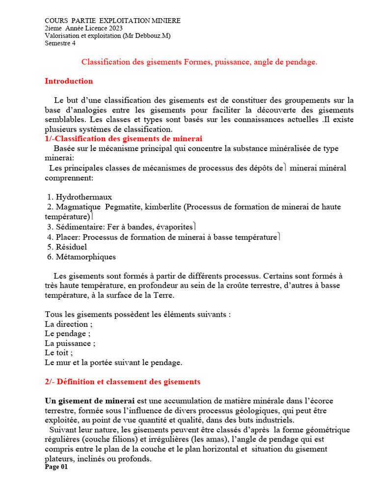 Classification des gisements résiduels | PDF | Exploitation minière ...