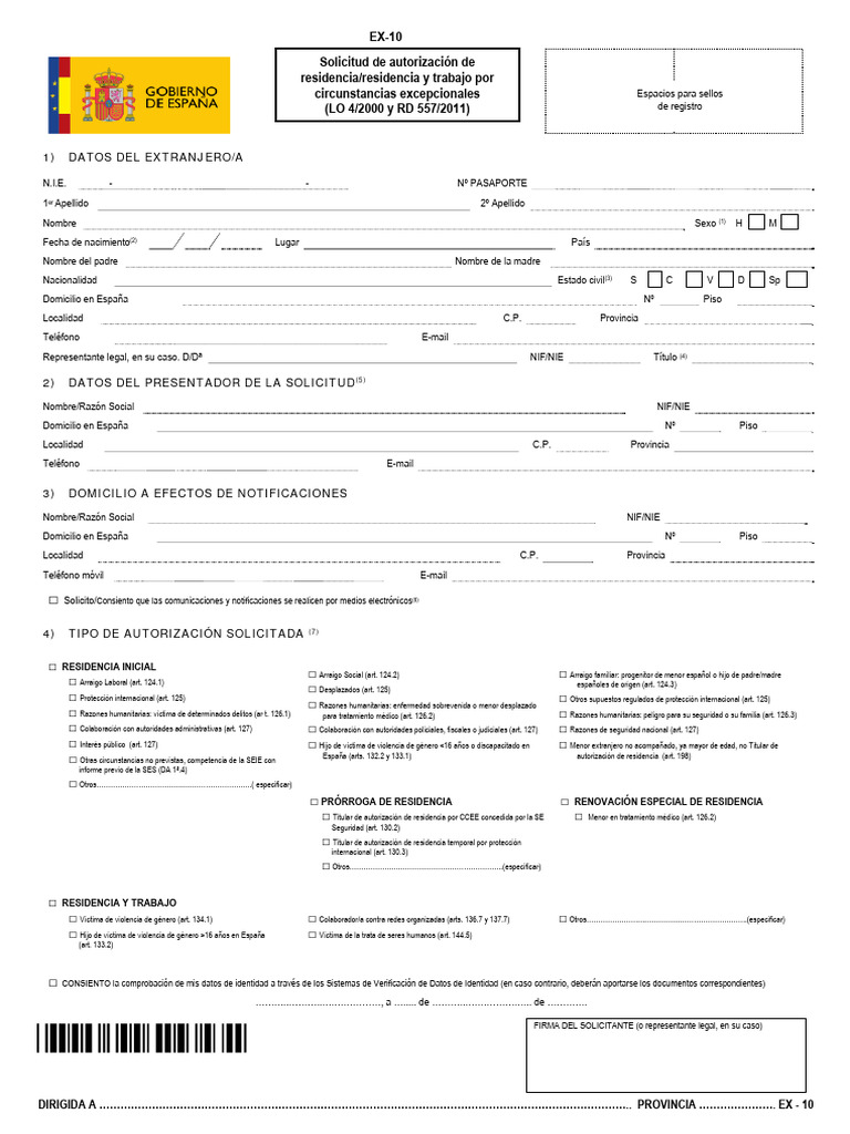 EX 10 Autorizacion de Residencia Por Circunstancias Excepcionales | PDF ...