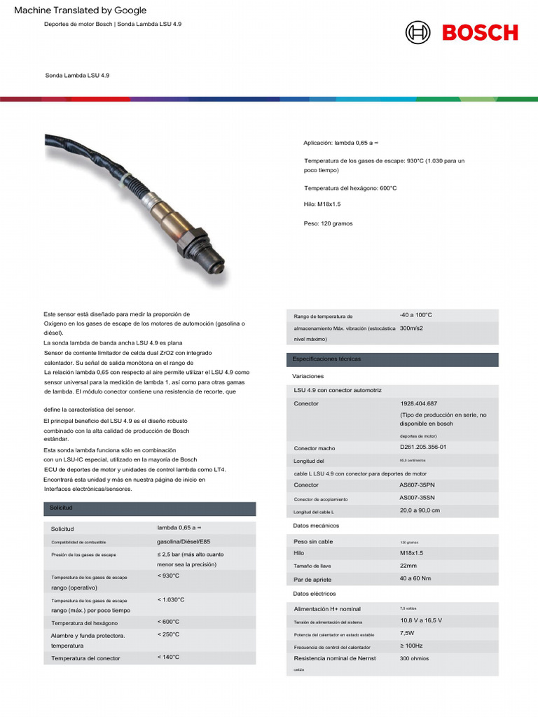 Data Sheet - 69034379 - Lambda - Sensor - LSU - 4.9 | PDF | Conector eléctrico | Ciencias fisicas