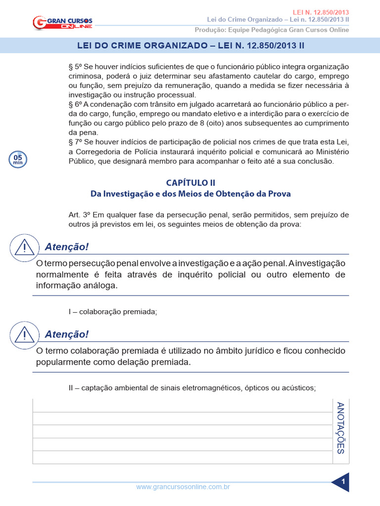 Lei 12 850 13 Aula 02 Lei Do Crime Organizado Lei 12 850 2013 II | PDF ...