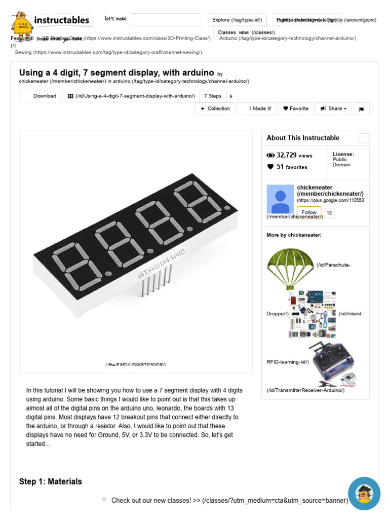 Using A 4 Digit, 7 Segment Display, With Arduino - All | PDF