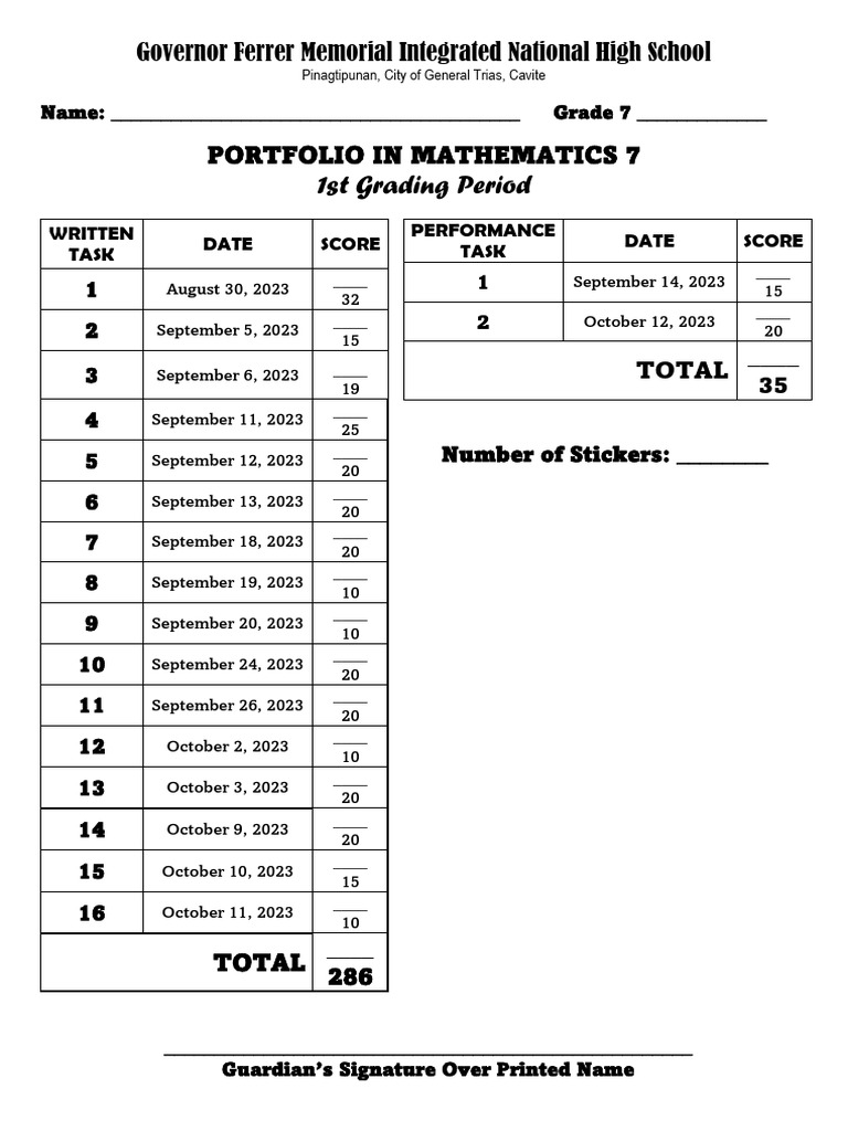 Portfolio in Math 1st Quarter | PDF