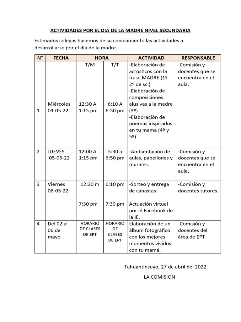 Actividades Día de la Madre Secundaria | PDF