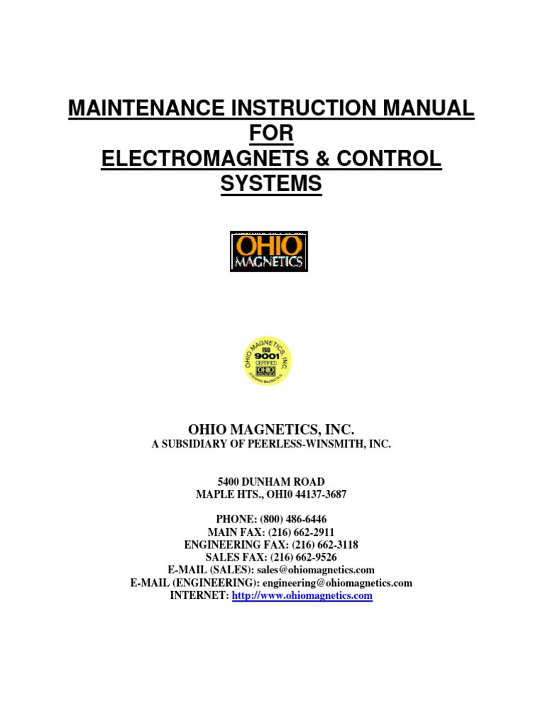 OM Maintenance Instruction Manual For Electromagnets and Controller Systems | PDF | Alternating ...