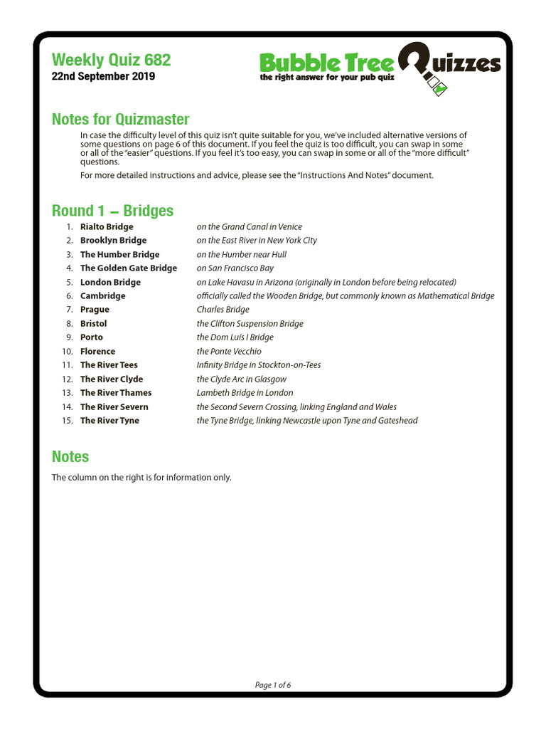 Weekly Quiz 682 (Questions and Answers) | PDF