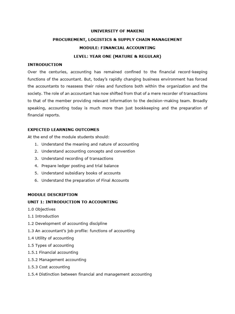 Financial Accounting Course Outline | PDF | Accounting | Financial ...