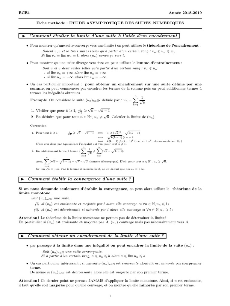 Fiche Methode Convergence Suite | PDF | Séquence | Limite (mathématiques)
