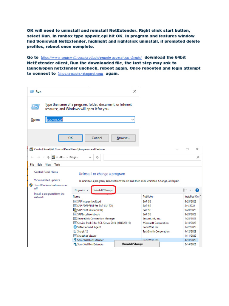 NetExtender - Uninstall Reinstall | PDF