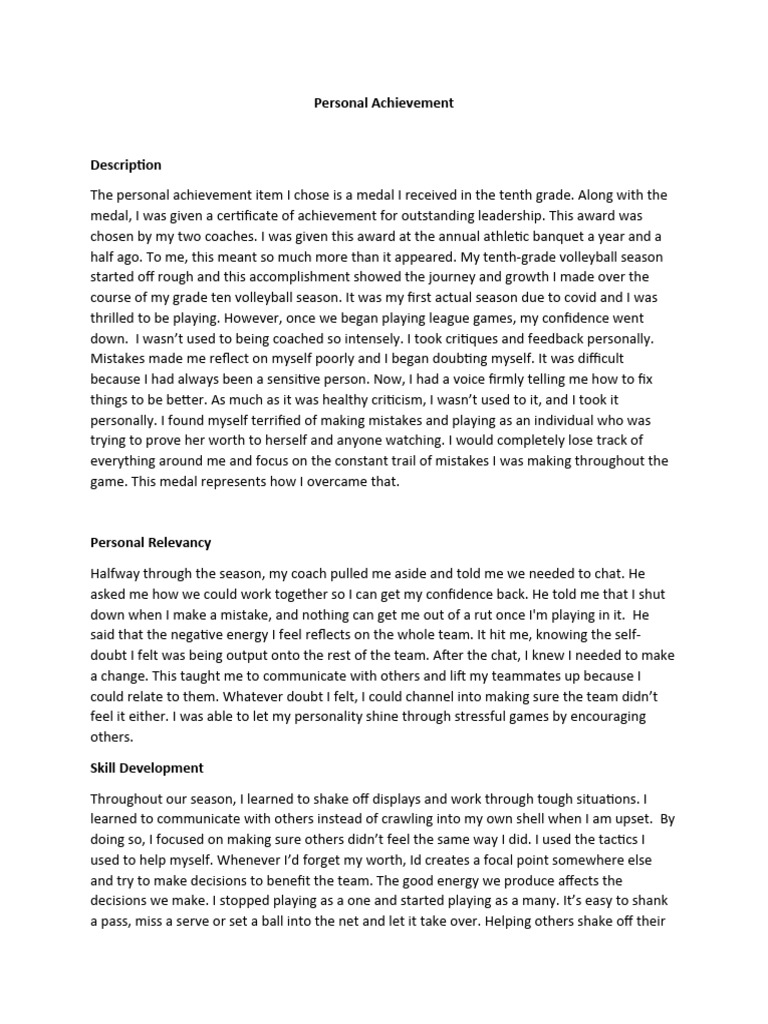 Personal Achievement | PDF