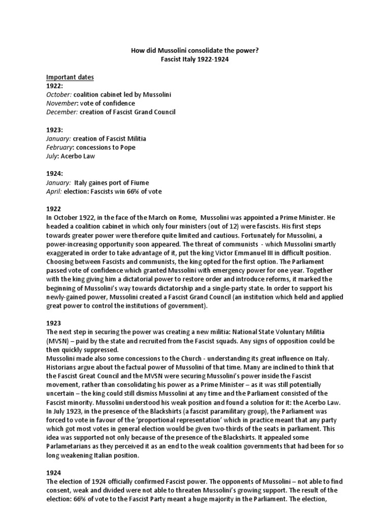 Mussolini - Consolidation of Power | Download Free PDF | Benito ...