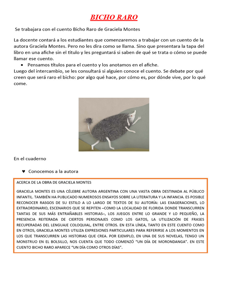 BICHO RARO Secuencia Agosto - Septiembre | PDF | Cuentos