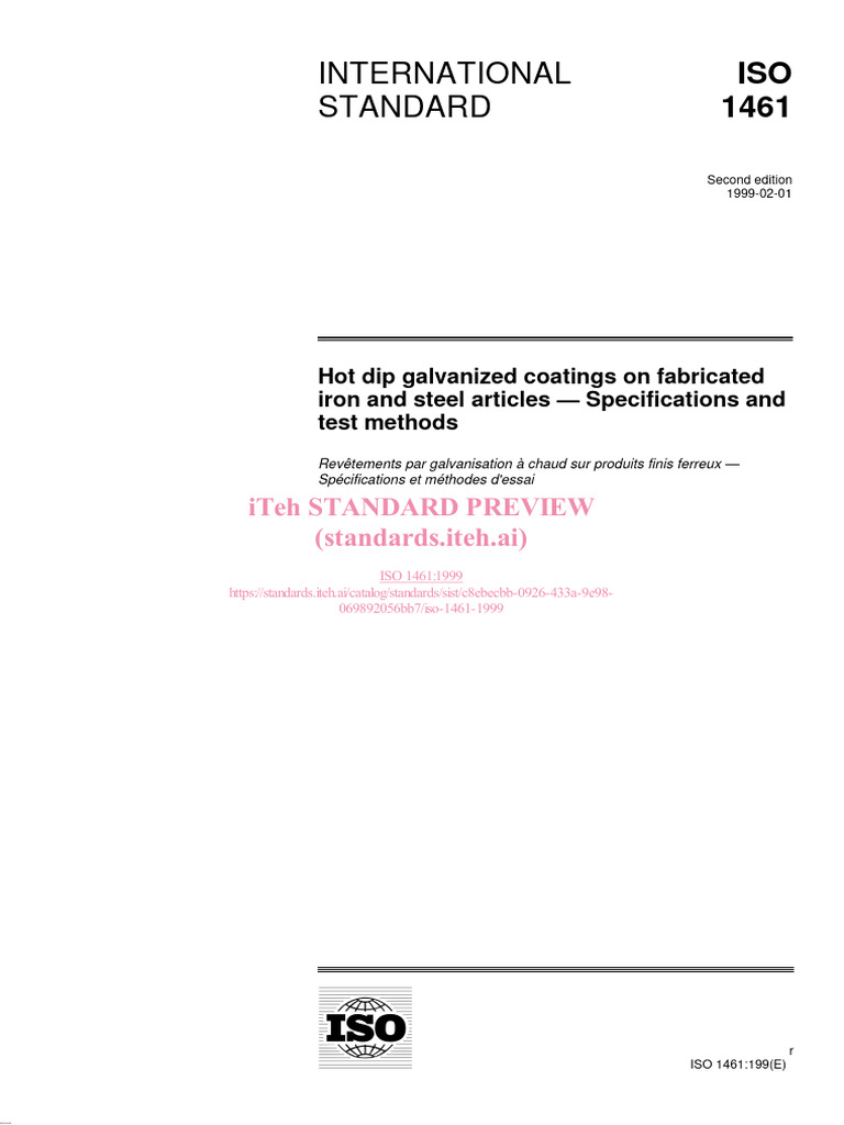 Iso 1461 1999 | PDF | International Organization For Standardization | Corrosion