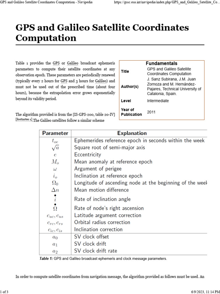 Gps And Galileo Satellite Coordinates Computation Navipedia Pdf Global Positioning System