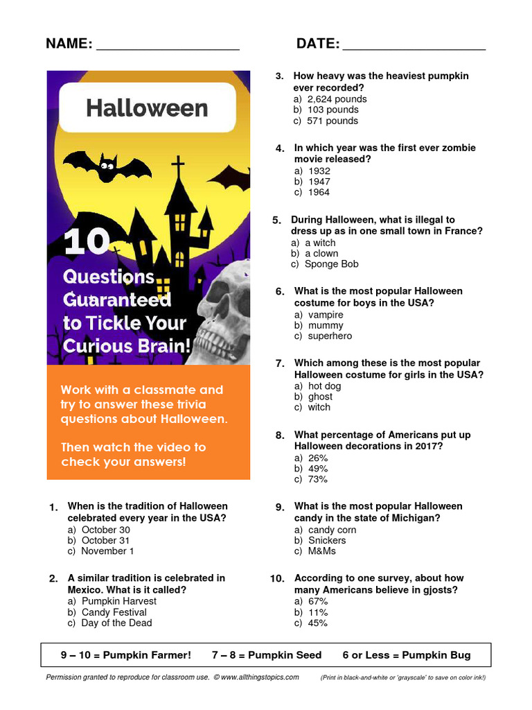 Halloween Trivia Quiz and Facts | PDF | Halloween