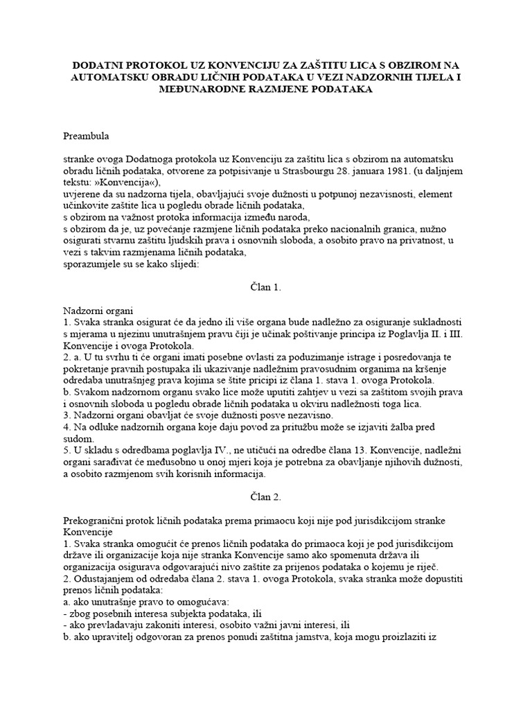 Dodatni Protokol Uz Konvenciju Za Zaštitu Lica S Obzirom Na Aut Obr LP ...
