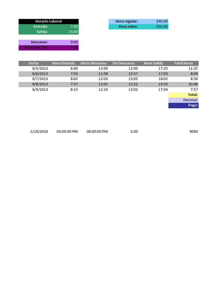 Calcular Horas Extras En Excel Pdf 3858