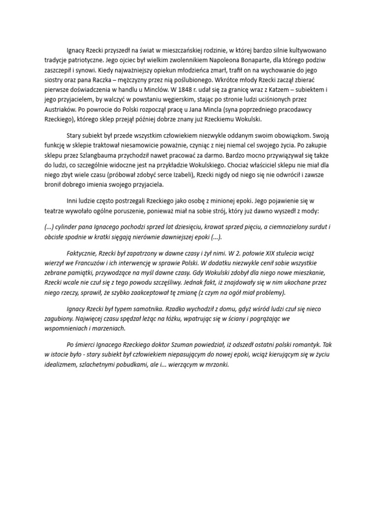 Charakterystyka Ignacy Rzecki | PDF