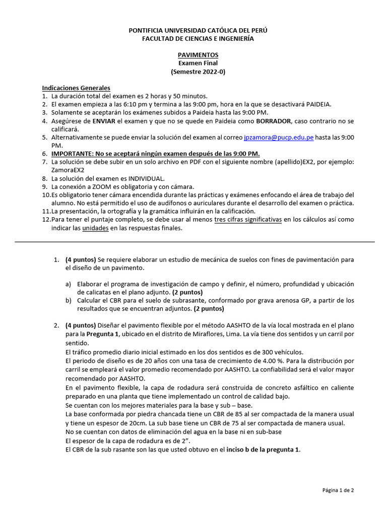 EXAMEN FINAL PAVIMENTOS | PDF | Hormigón
