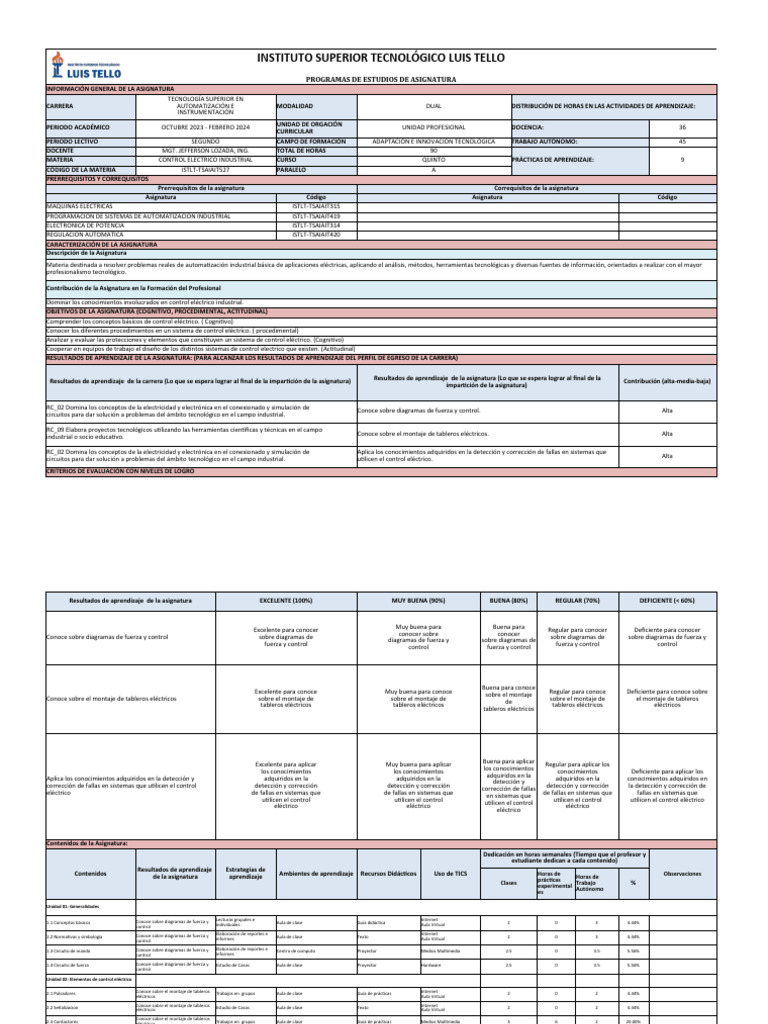 Pea - Control Electrico Industrial | PDF | Aprendizaje | Electrónica
