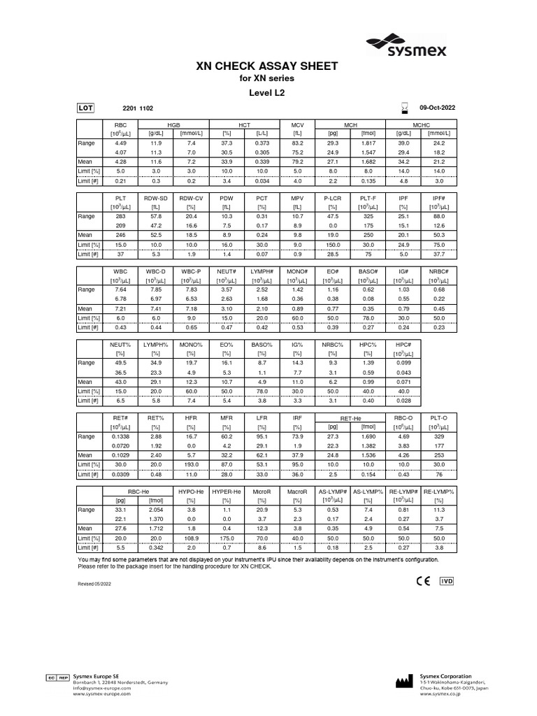 XN CHECK XN 2201 L2 ExpDate 09-Oct-2022 | PDF