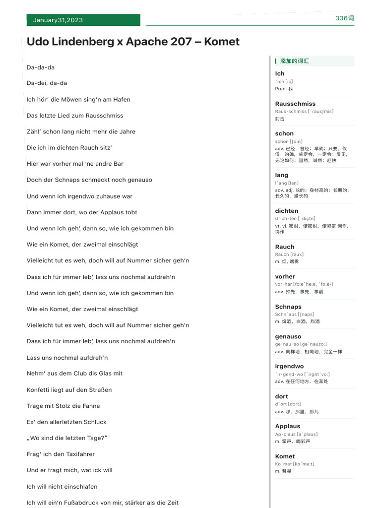 Udo Lindenberg X Apache 207 - Komet-1 | PDF