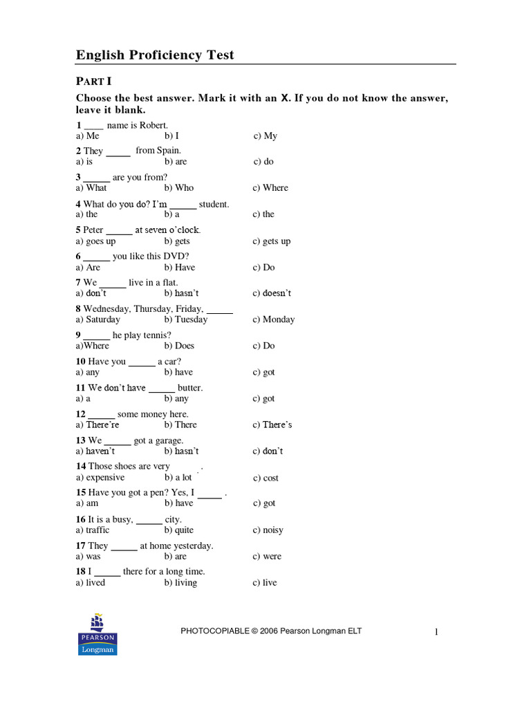 Pearson Proficiency Test | PDF