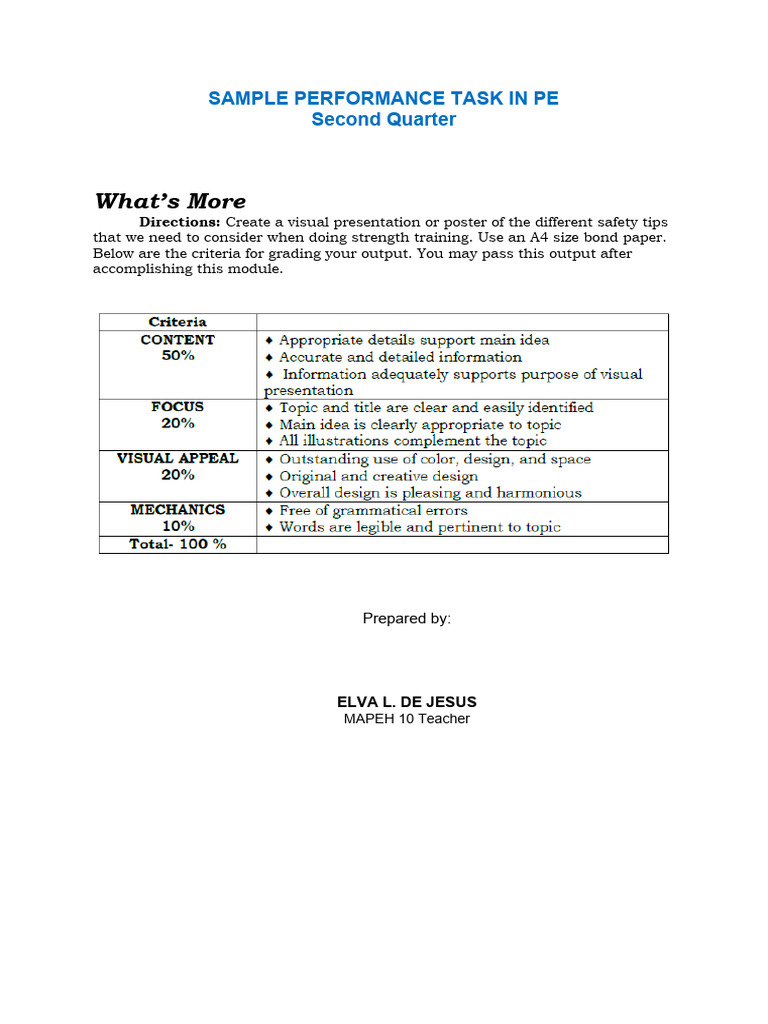 Sample Performance Task in Pe10 | PDF