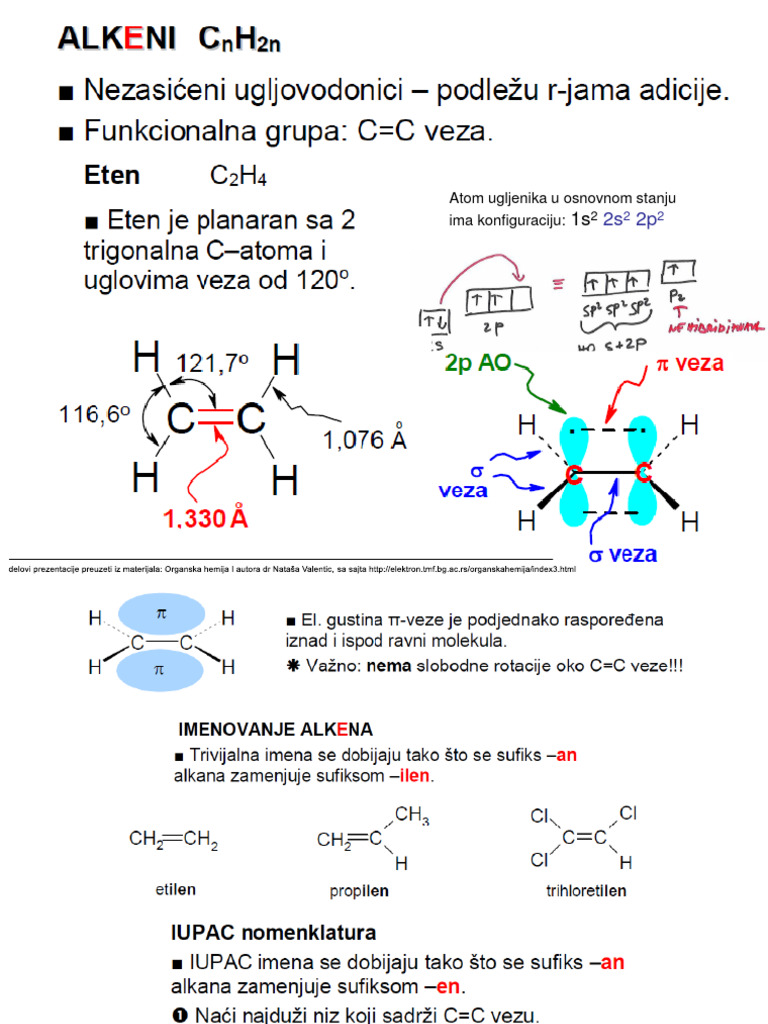 III predavanje Organska hemija - Alkeni, alkini i dieni | PDF