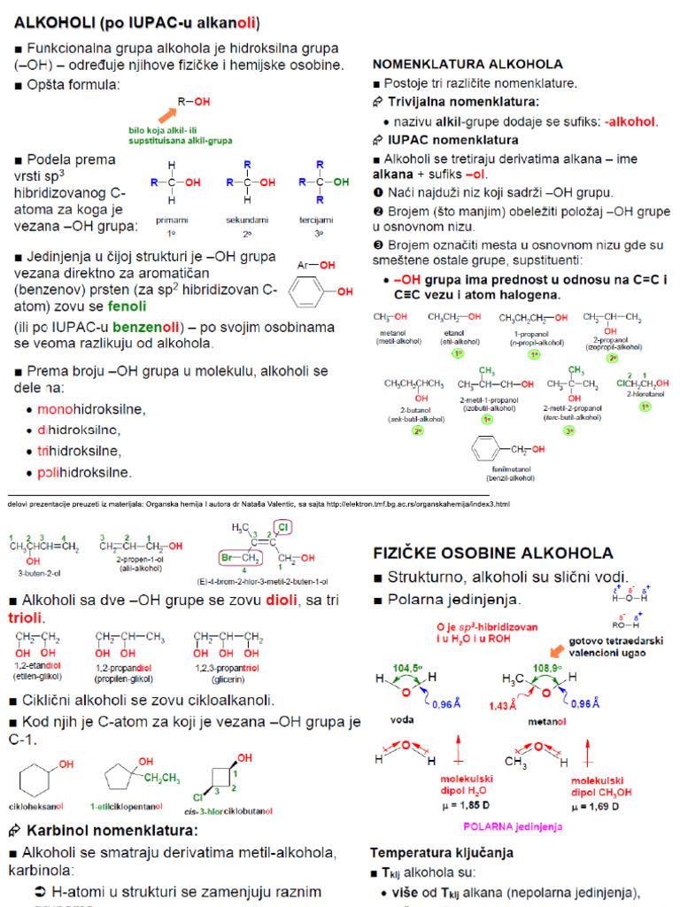 V Predavanje Organska Hemija - Alkoholi, Etri, Tioli, Tioetri | PDF