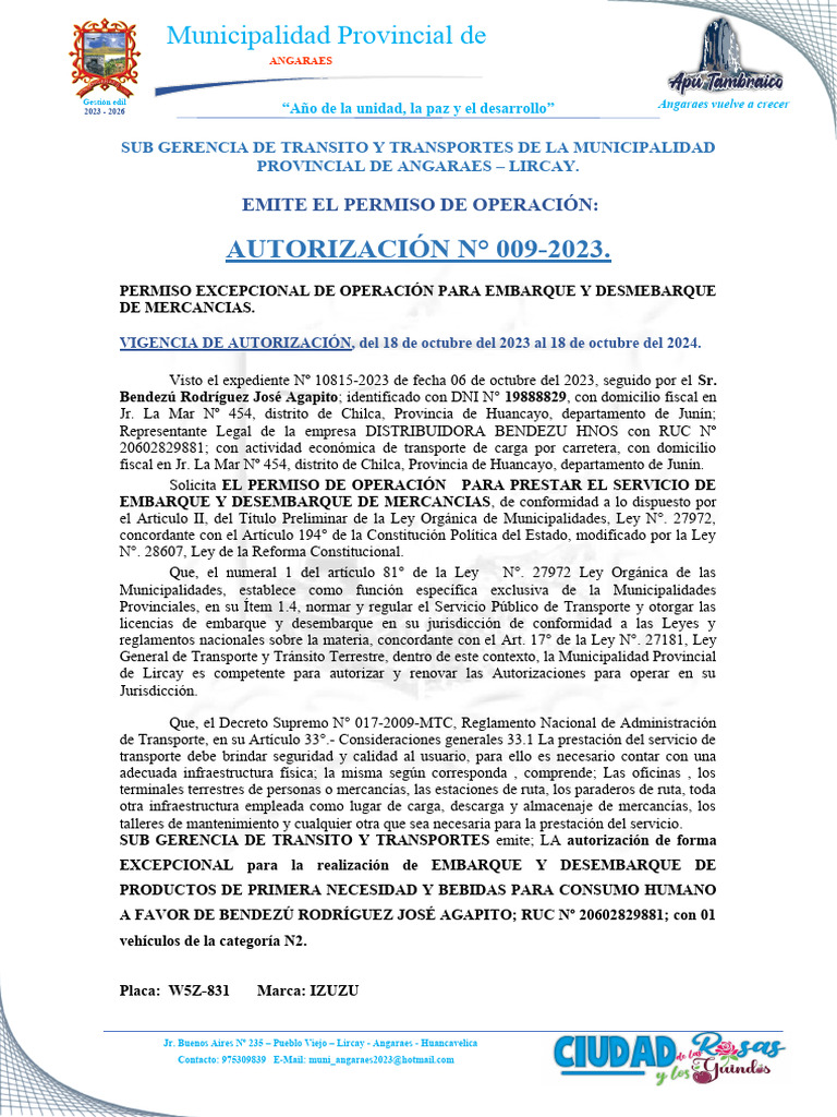 Autorizacion #009-Mpal-Mercancias | PDF