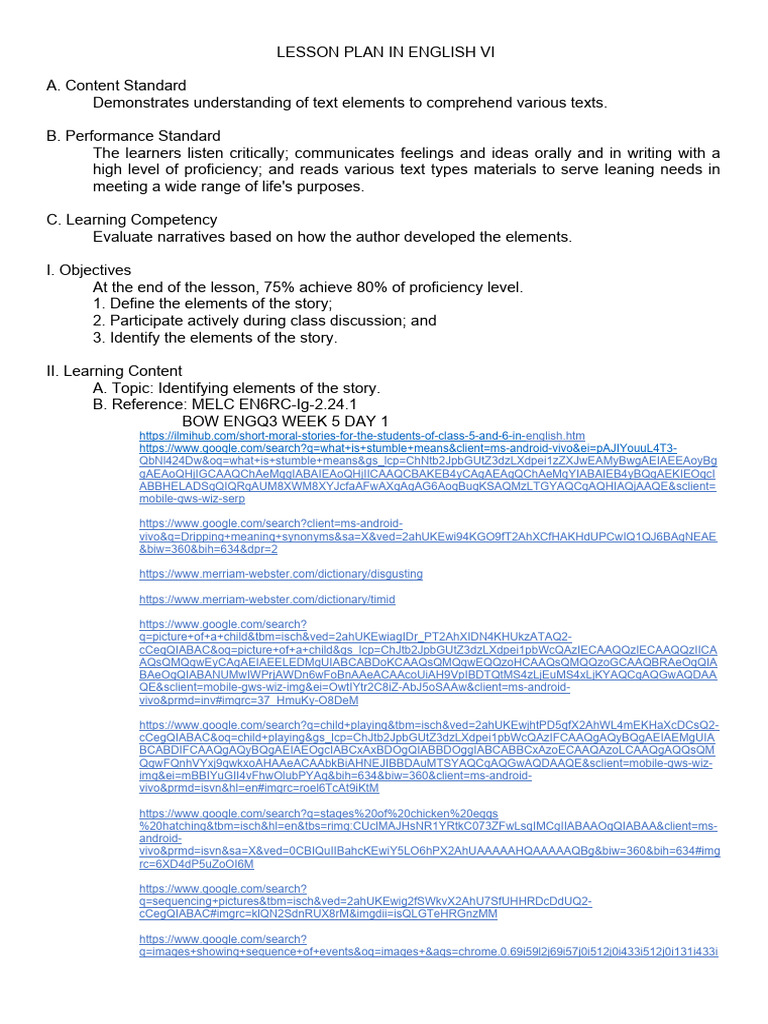 Lesson Plan in English Vi | PDF | Lesson Plan | Reading Comprehension