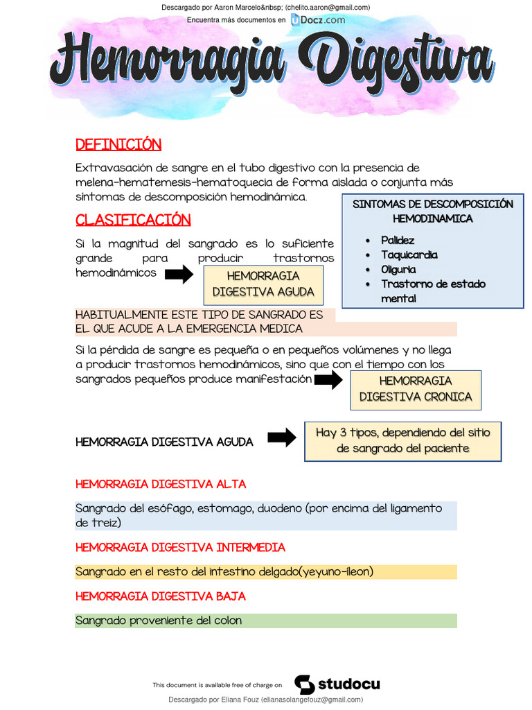 Apuntes HEMORRAGIA DIGESTIVA | PDF | Heces | Especialidades Medicas