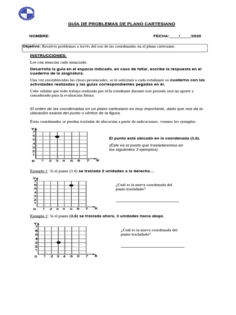 5to Básico Geometría GUÍA DE PROBLEMAS DE PLANO CARTESIANO | PDF ...