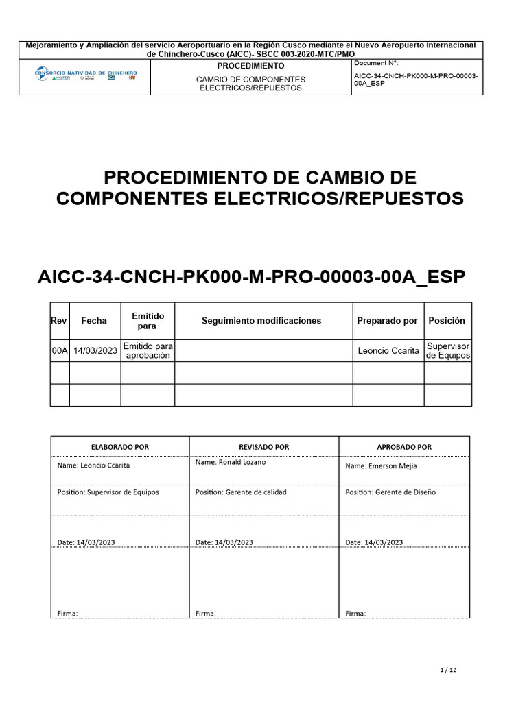 Procedimiento Cambio Eléctrico AICC | PDF | Aeropuerto | Corriente eléctrica