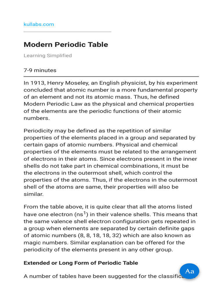 Modern Periodic Table | Download Free PDF | Periodic Table | Electron ...