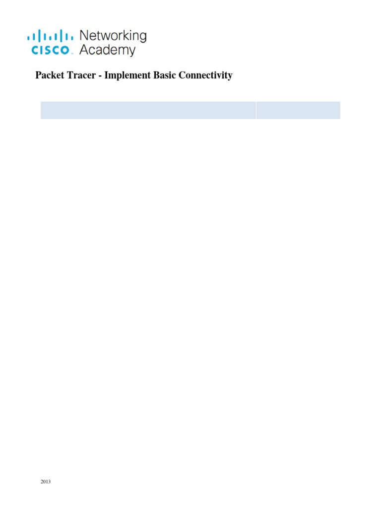 2.7.6 Packet Tracer - Implement Basic Connectivity | PDF | Ip Address | Command Line Interface