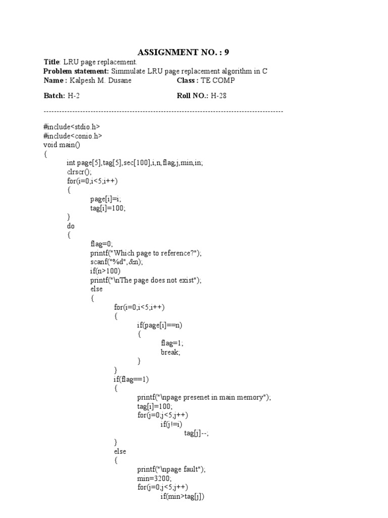 LRU Page Replacement & Scheduling C Program | PDF | Operating System ...