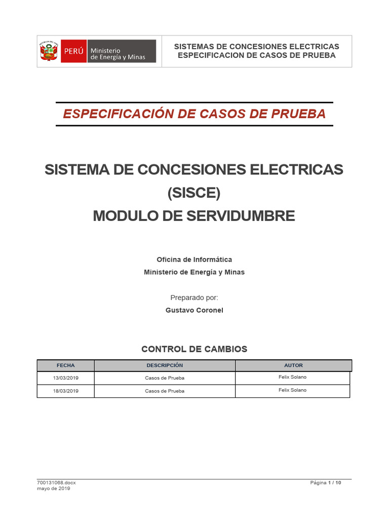 Cp06-Casos de Prueba Mod Servidumbre v1.0 | PDF | Caso de uso | Software