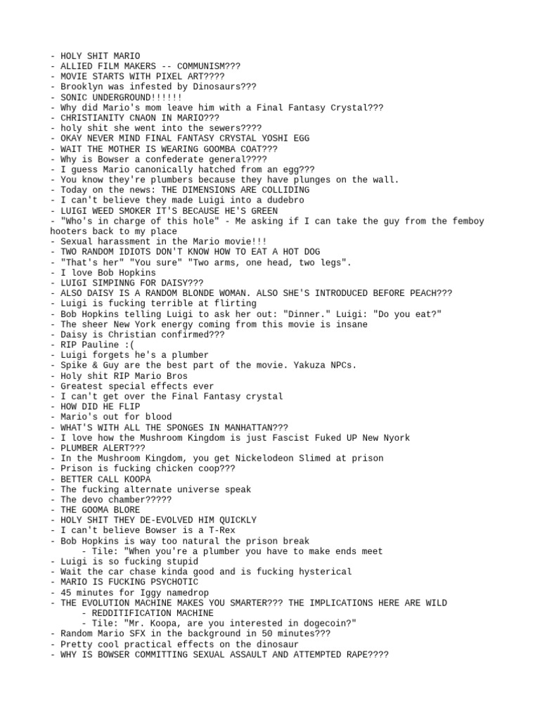 Mario Movie Notes | PDF | Mario | Nintendo Franchises