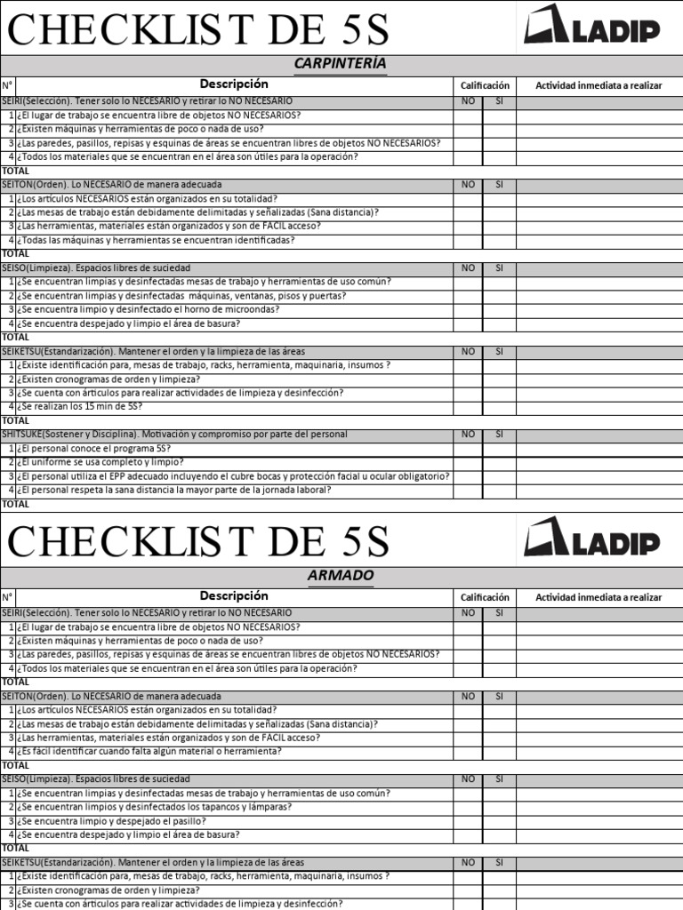 Check List 5S | PDF | Sector secundario de la economía | La seguridad