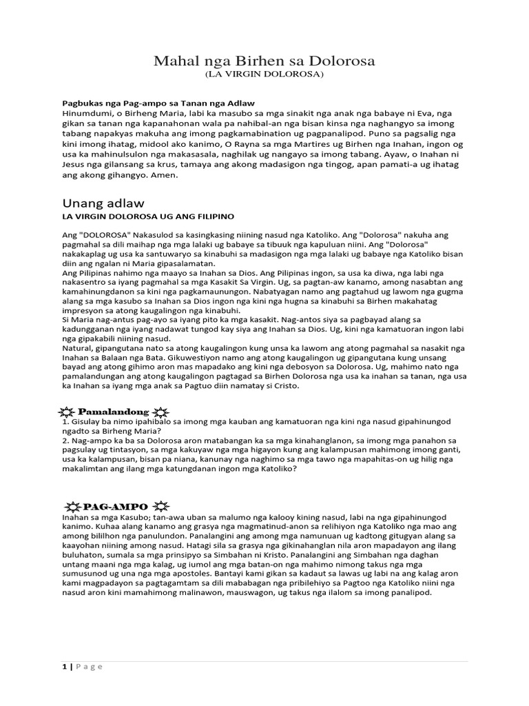 Novena-sa-Birhen-Dolorosa-Bisaya-1 | PDF