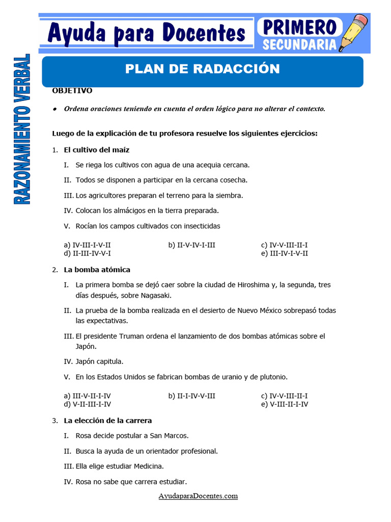 Plan de Redaccion para Primero de Secundaria | PDF