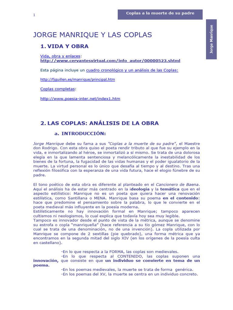 Análisis de las Coplas de Jorge Manrique | PDF | Poesía