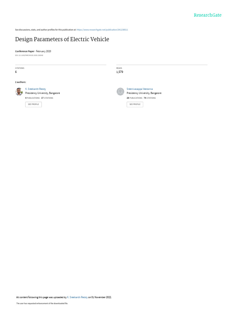 Design Parameters of Electric Vehicle: February 2020 | PDF | Electric ...