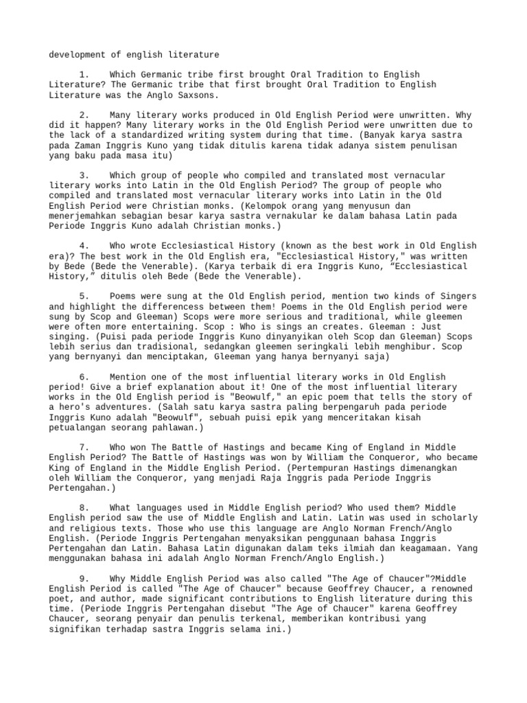 Evolution of English Literature Overview | PDF