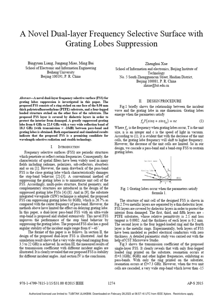 A Novel Dual Layer Frequency Selective Surface With Grating Lobes Suppression Pdf