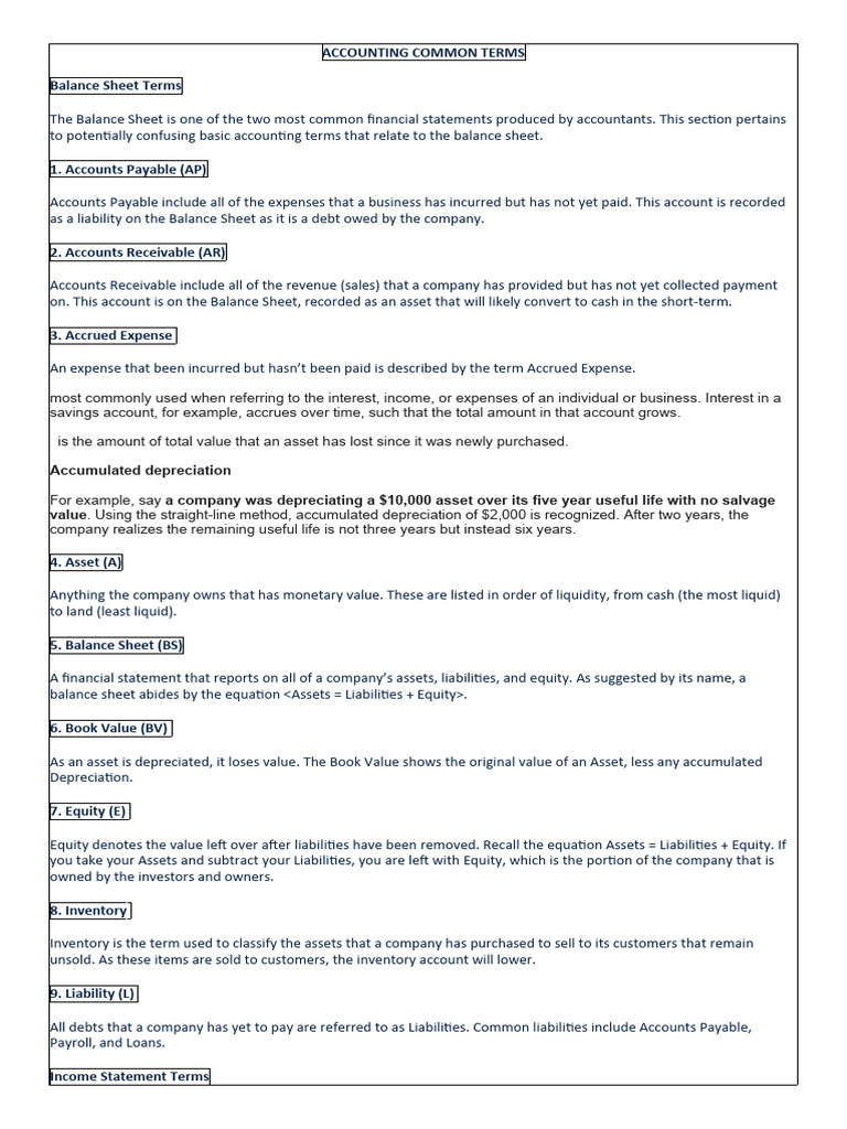 Accounting Common Terms | PDF | Debits And Credits | Income Statement